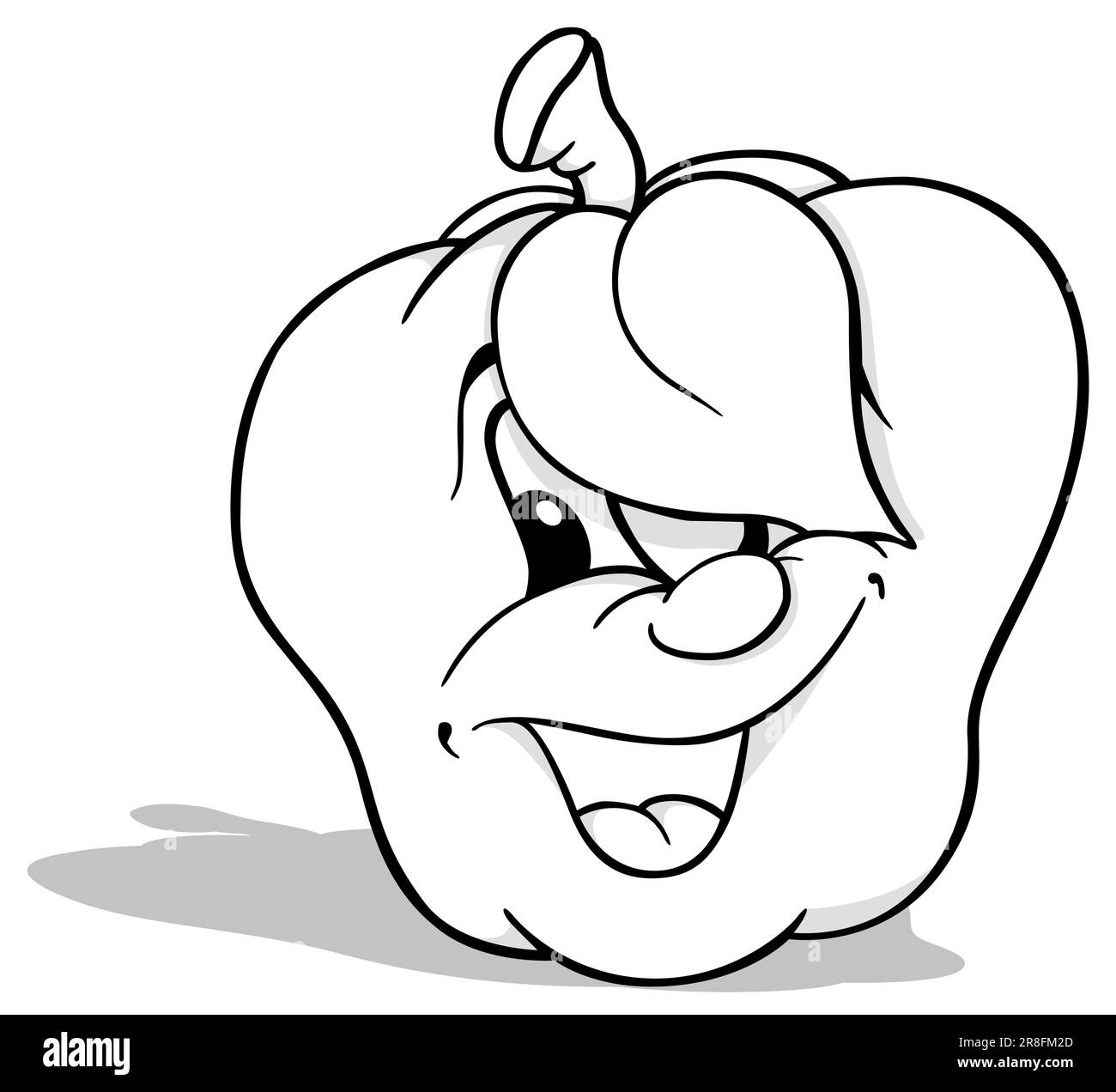 Drawing of a Smiling Apple with a Leaf over its Eyes Stock Vector Image ...