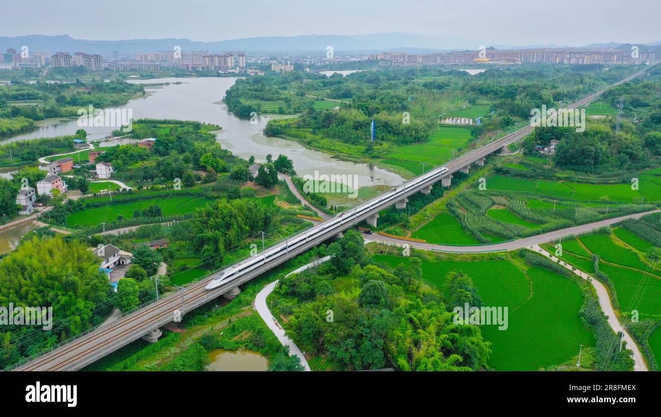 CHONGQING, CHINA - JUNE 20, 2023 - An aerial view of an overpass at a ...