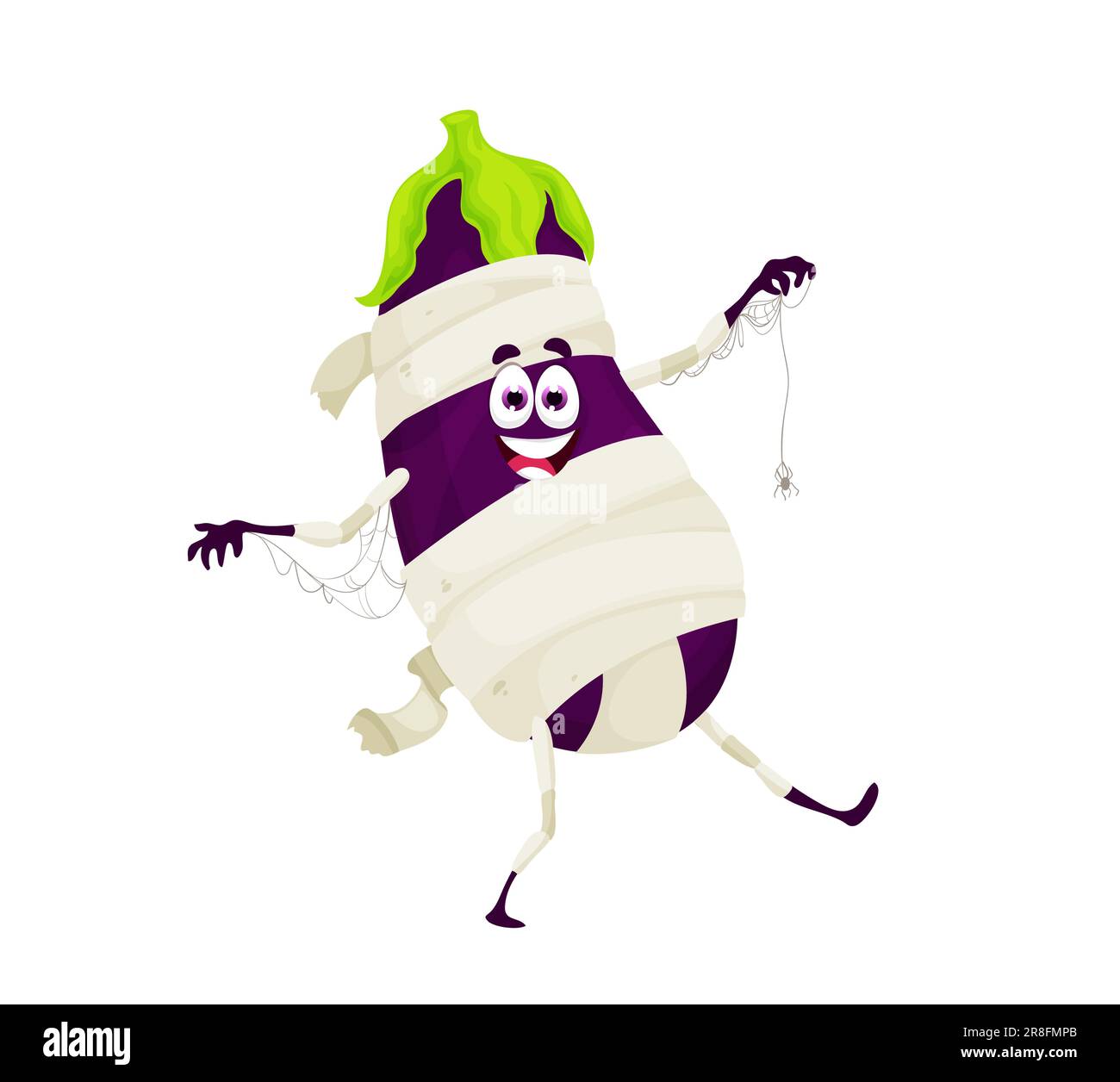 Cartoon Halloween eggplant mummy character. Vector humorous vegetable ...
