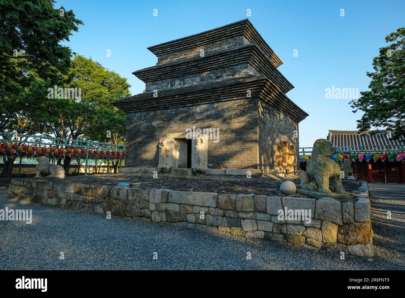 Gyeongju, South Korea - June 4, 2023: Ancient three stories stone pagoda of Silla era at ...