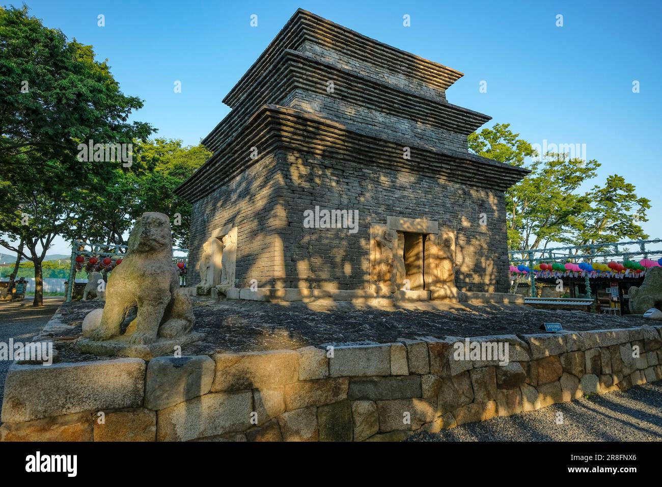 Gyeongju, South Korea - June 4, 2023: Ancient three stories stone pagoda of Silla era at ...