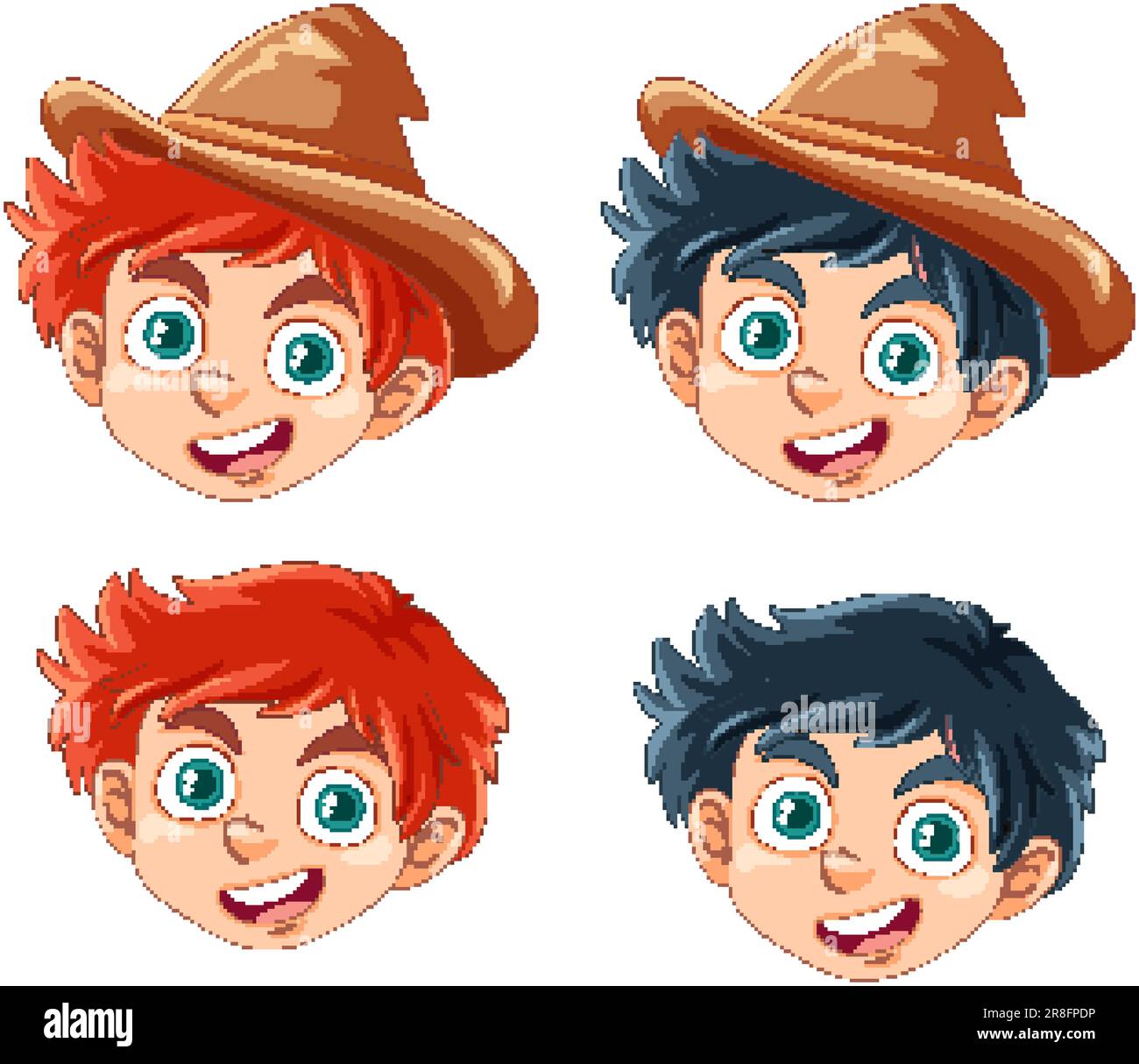 Set of boy cartoon head isolated illustration Stock Vector Image & Art ...