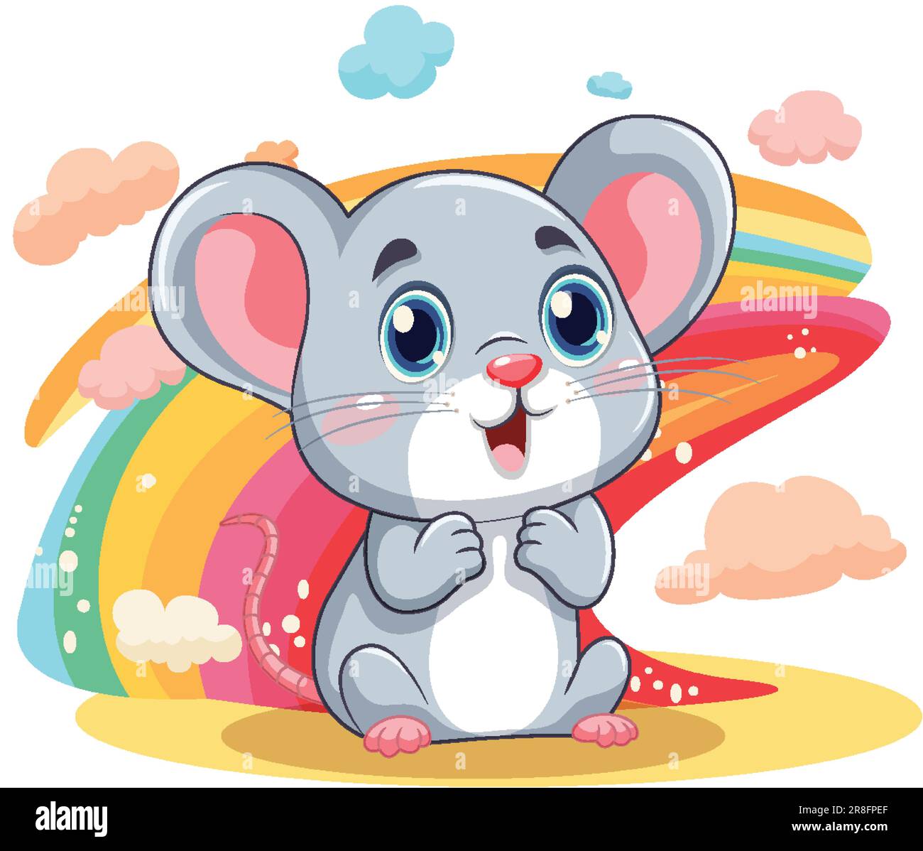 Cute rat cartoon character with rainbow isolated illustration Stock ...
