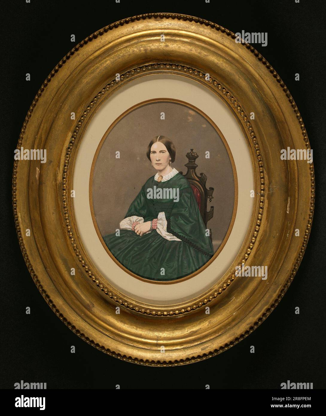 Woman in Green Dress Seated in Gothic Chair ca. 1857 by Unidentified ...