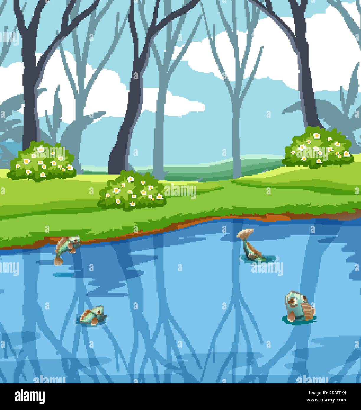 Pond in the Forest Square Scene Vector illustration Stock Vector Image ...