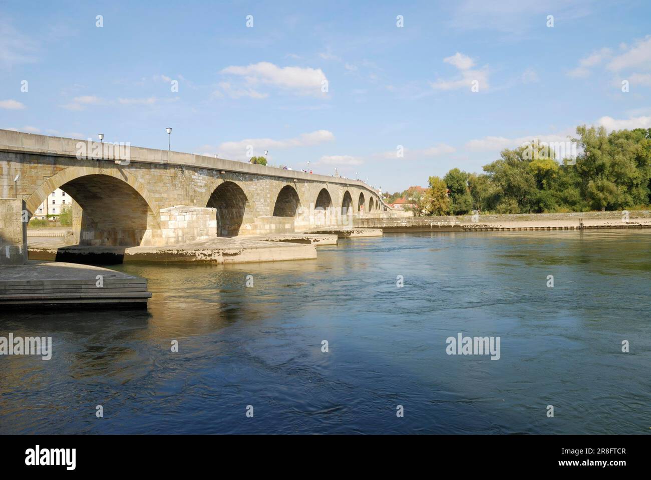 The famous Steinerne Bruecke (stone bridge) of Regensburg at the river ...