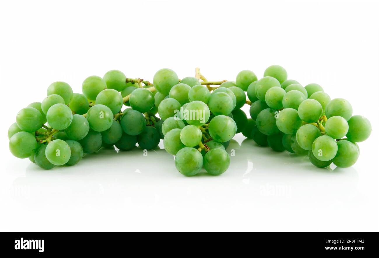 Three Bunches of Ripe Green Grapes Isolated on White Background Stock Photo - Alamy