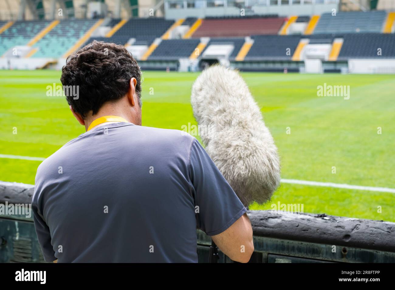 Preparations for the television channel's live broadcast of a football ...