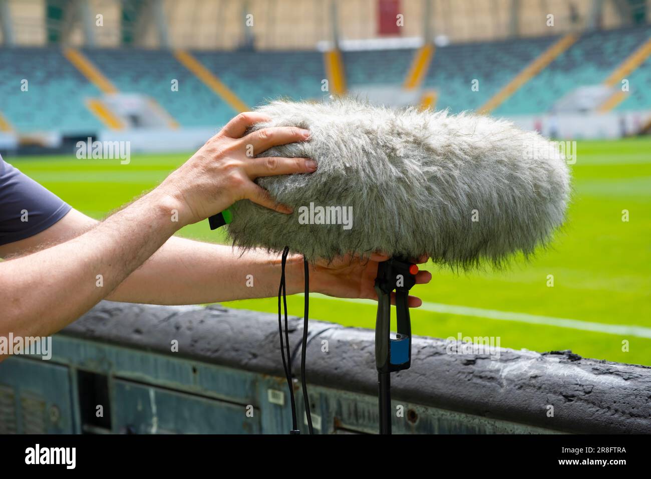 Preparations for the television channel's live broadcast of a football ...