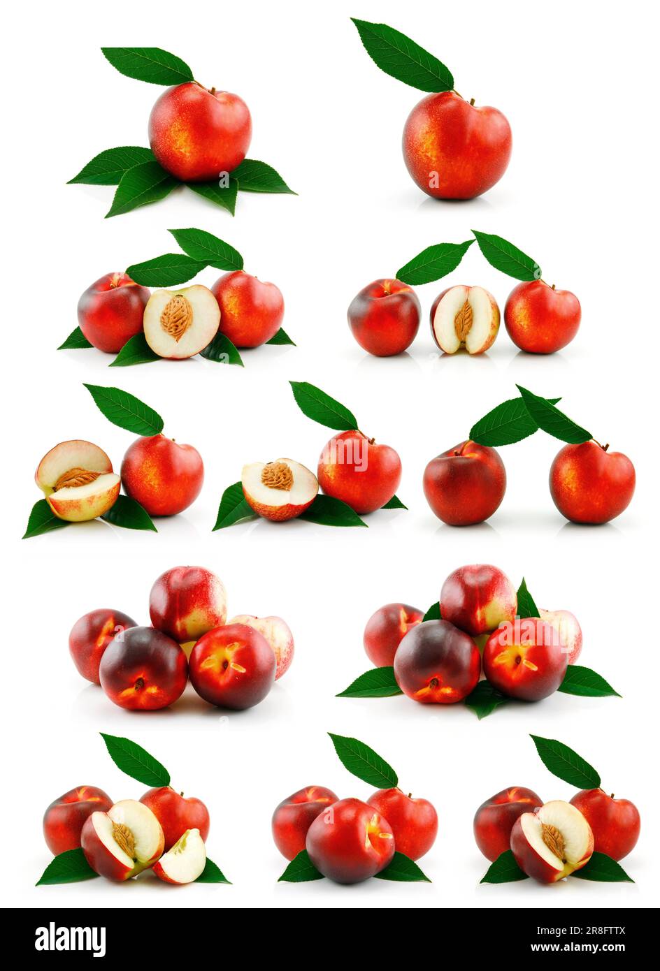 Set of Ripe Peaches (Nectarine) Isolated on White Background Stock ...
