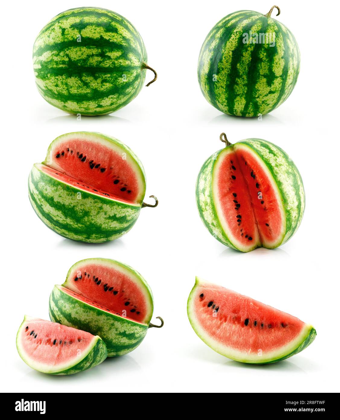 Set of Ripe Green Watermelon Fruits Isolated on White Background Stock ...