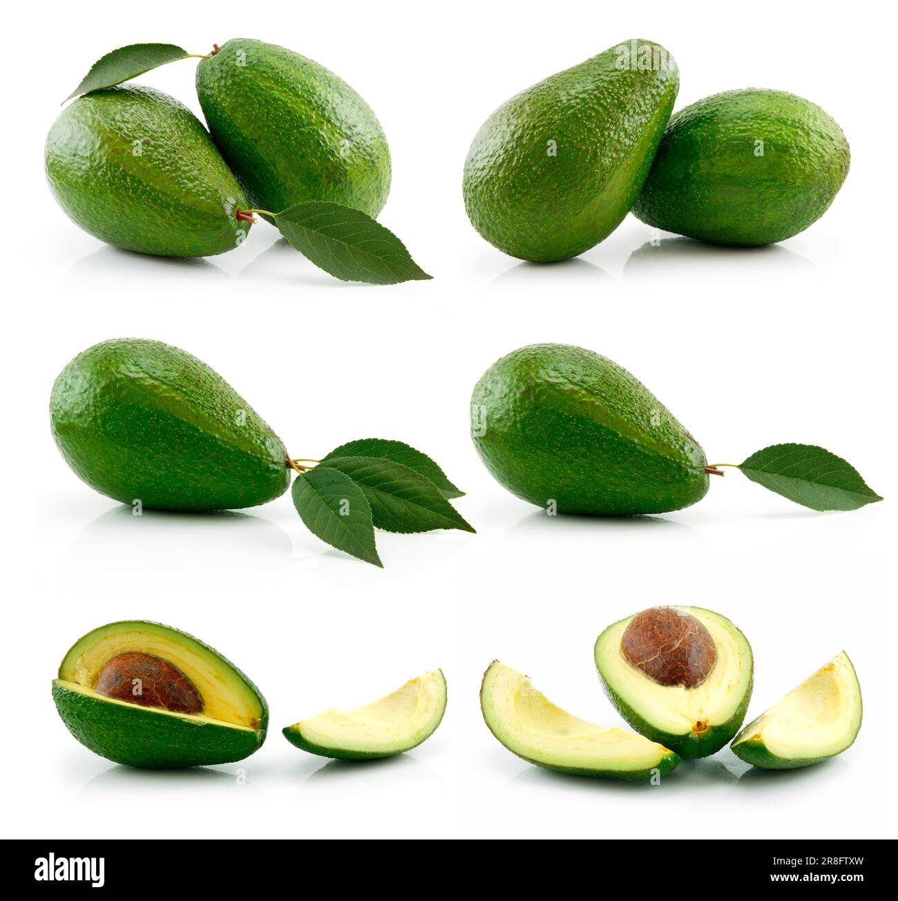 Set of Ripe Sliced Avocado Fruits Isolated on White Background Stock ...