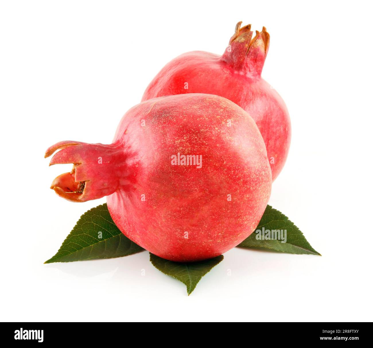 Ripe Red Pomegranates Fruits with Leaves Isolated on White Background ...