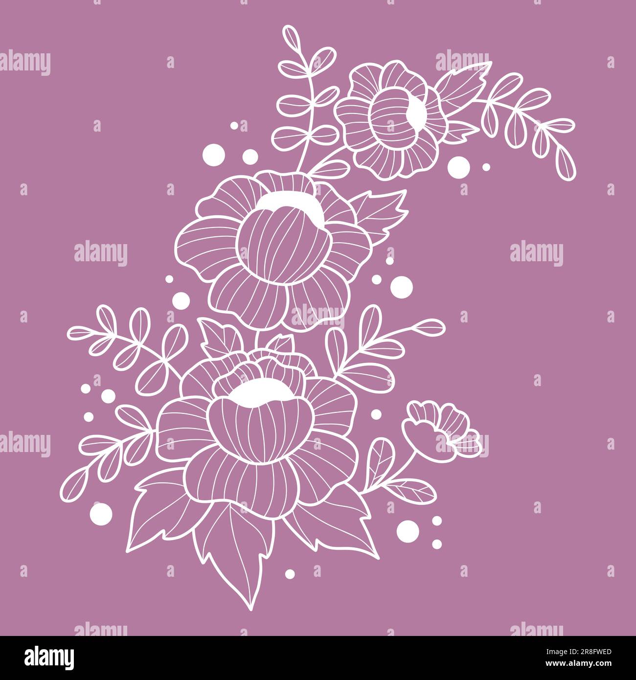 Flowers and branch outline hand drawn. Vector illustration. Linear ...
