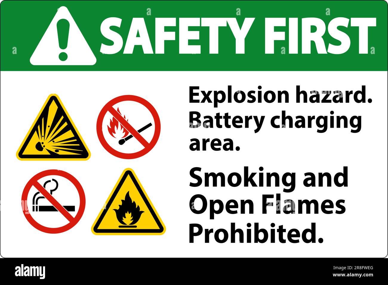 Safety First Sign Explosion Hazard, Battery Charging Area, Smoking And ...