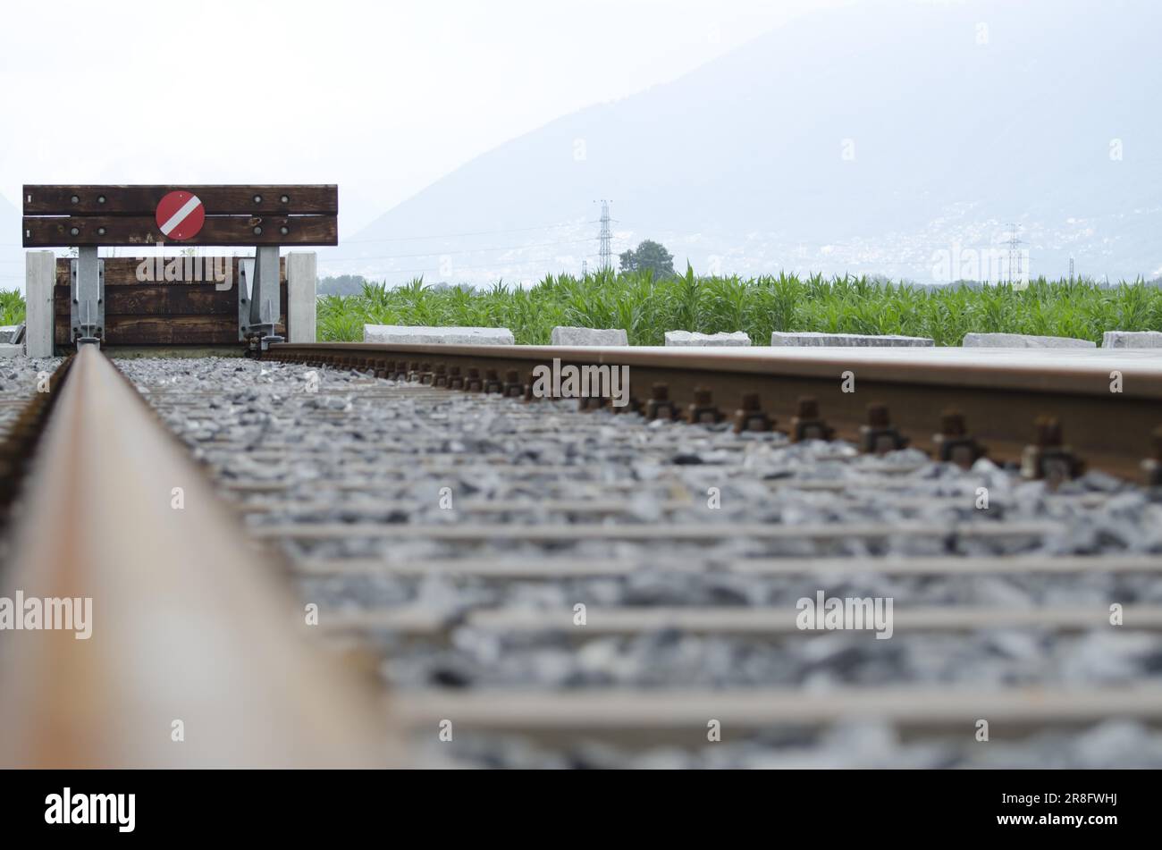 End Station on the Railroad Tracks Stock Photo - Alamy