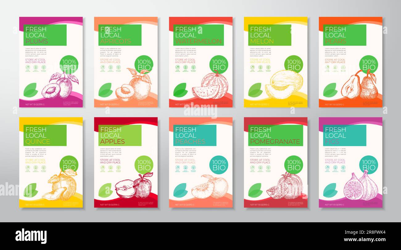 Fresh Local Fruits Label Templates Collection. Abstract Vector ...