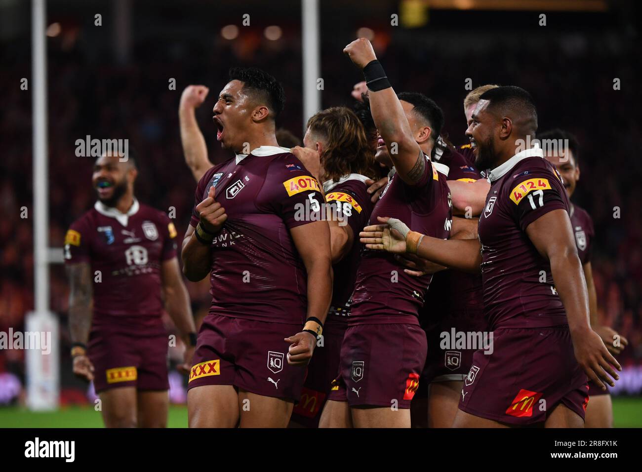 Brisbane, Australia. 21st June, 2023. Murray Taulagi and his Maroons ...
