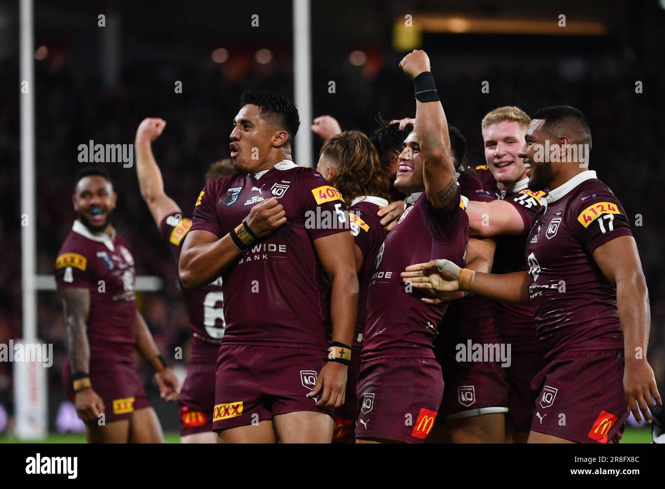 Brisbane, Australia. 21st June, 2023. Murray Taulagi and his Maroons ...