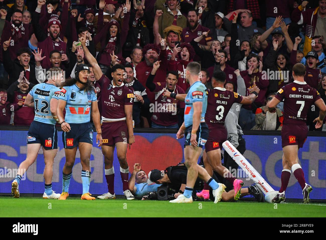 Brisbane, Australia. 21st June, 2023. Xavier Coates of the Maroons ...