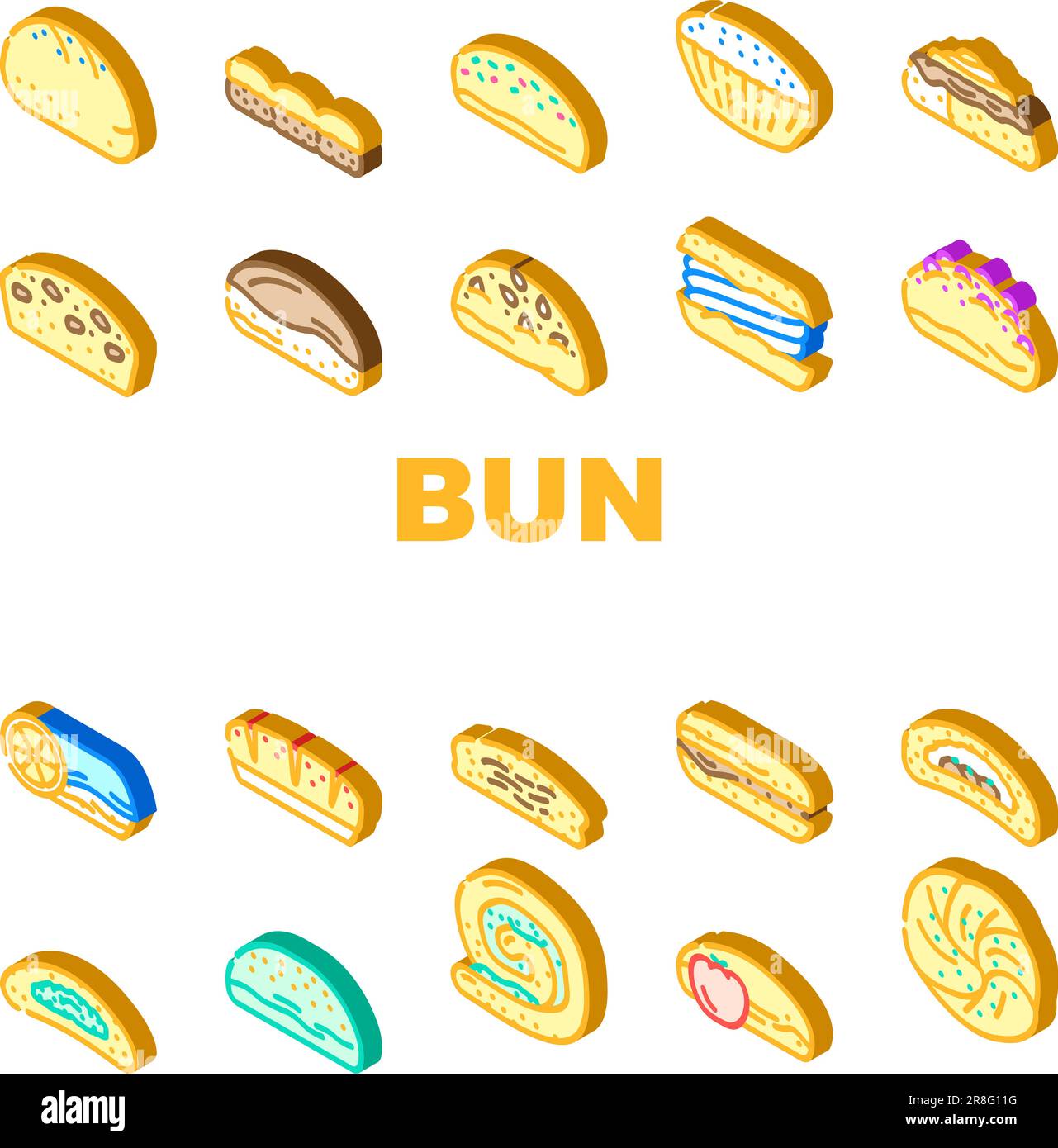bun bread burger hamburger icons set vector Stock Vector Image & Art ...