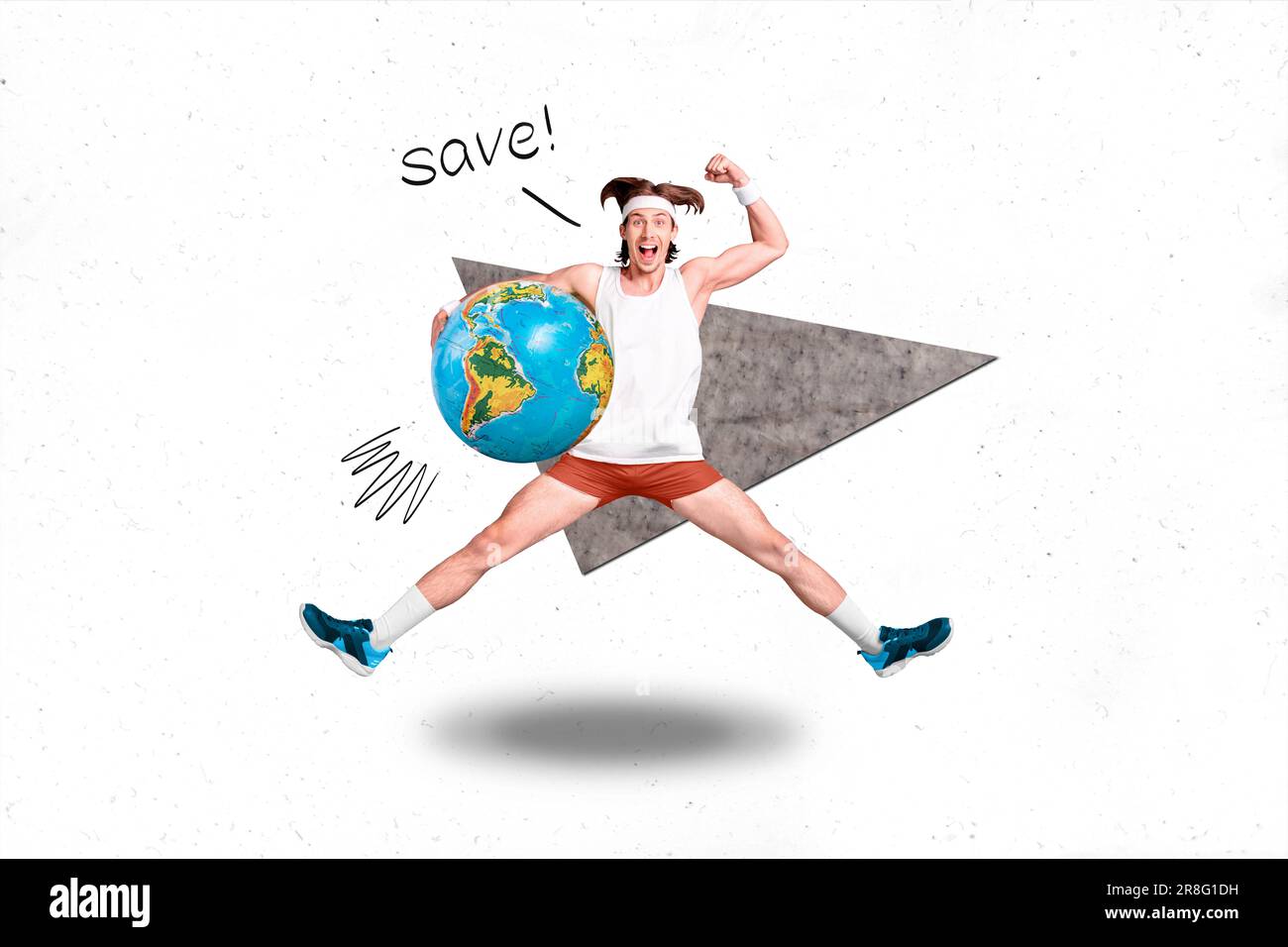 Collage illustration picture of young crazy sportsman jump strong power ...