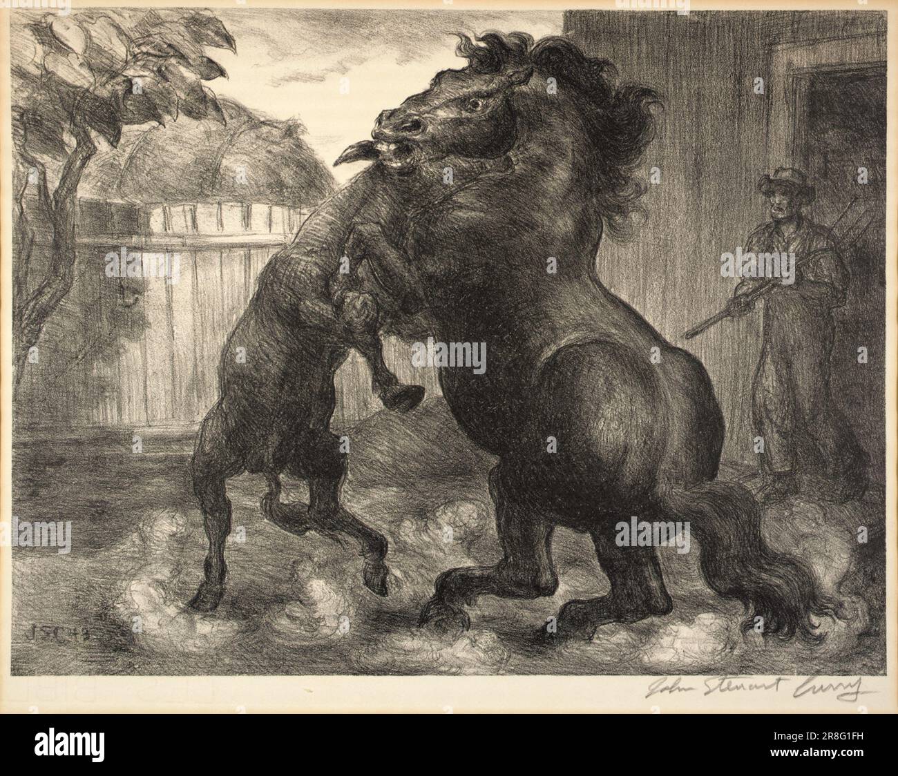 Stallion and Jack Fighting 1943 by John Steuart Curry, born Dunavant ...