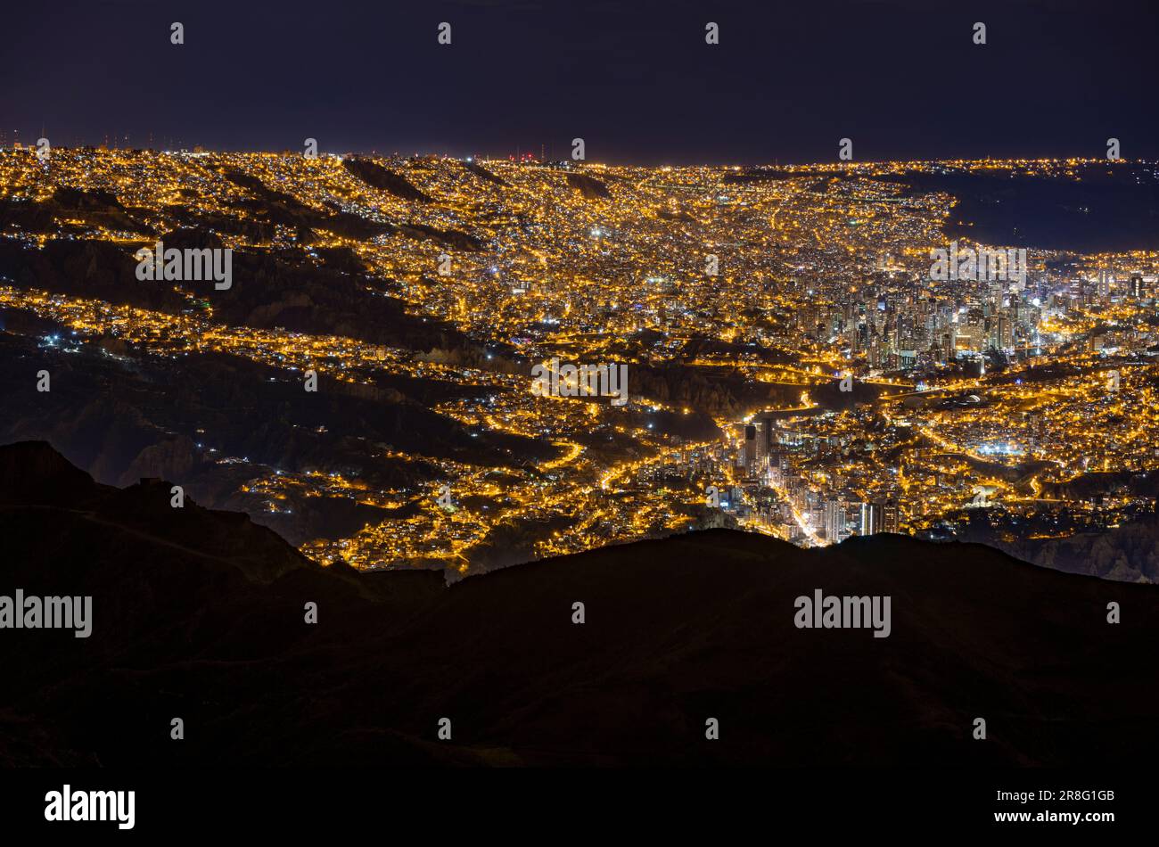 City lights of La Paz and El Alto, highest capital and vibrant city ...