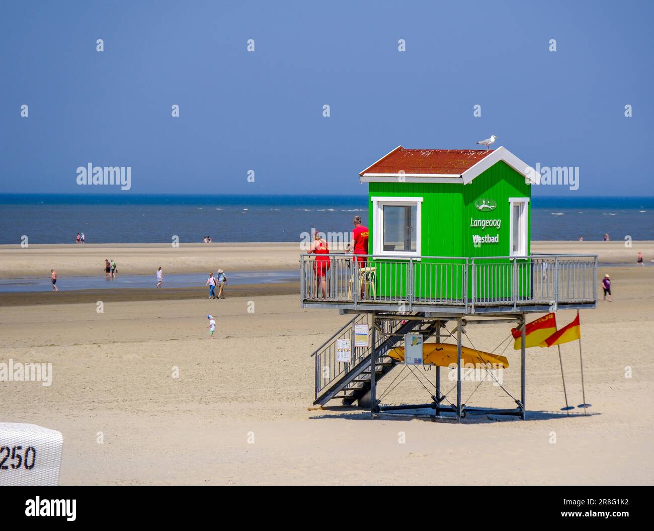 Guarded bathing beach on the North Sea island of Langeoog, Lower Saxony ...