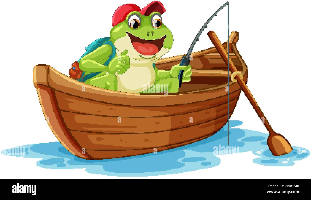 Green frog fishing on the boat cartoon illustration Stock Vector Image ...