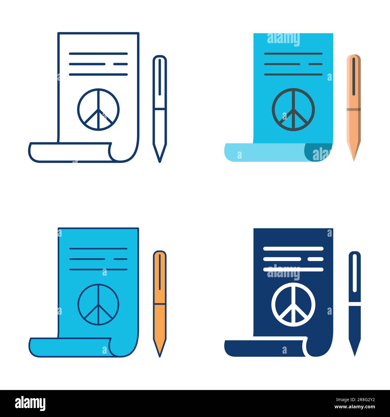 Document with peace sign icon set in flat and line style. Peace treaty ...