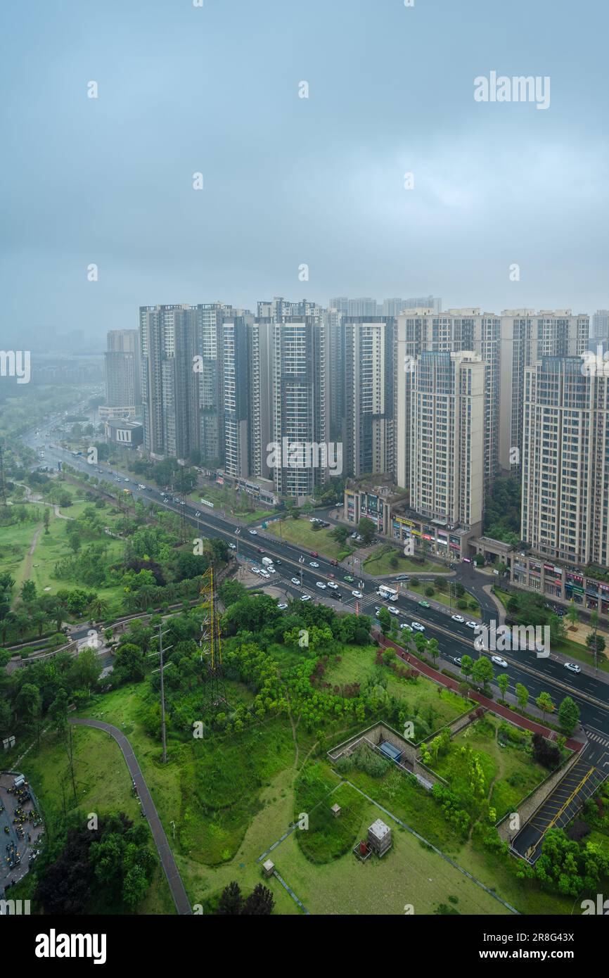 Cloudy and rainy weather in Chengdu urban residential buildings Stock ...