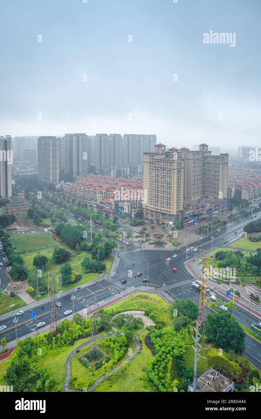 Cloudy and rainy weather in Chengdu urban residential buildings Stock ...