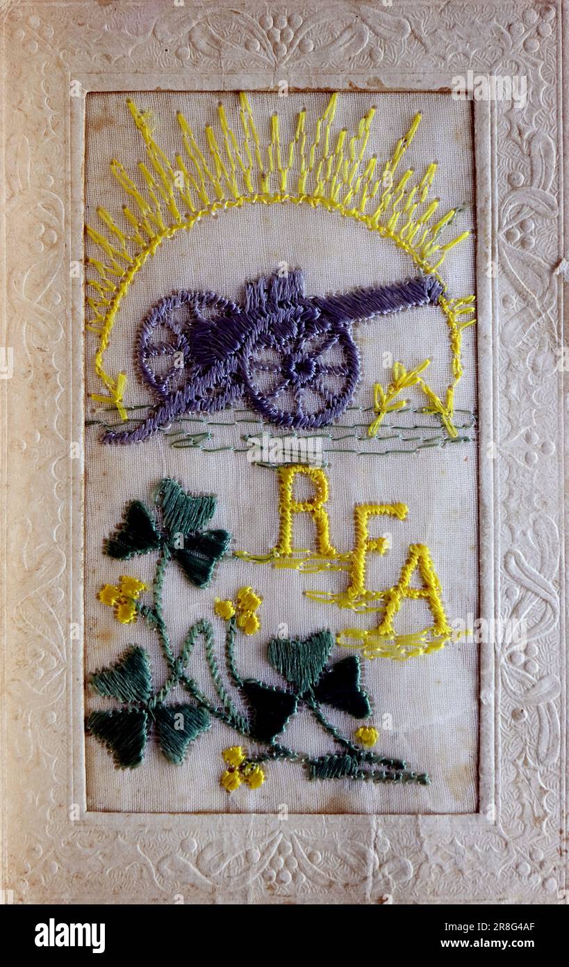 First World War, an unattributed silk embroidered postcard, dated 1915 ...