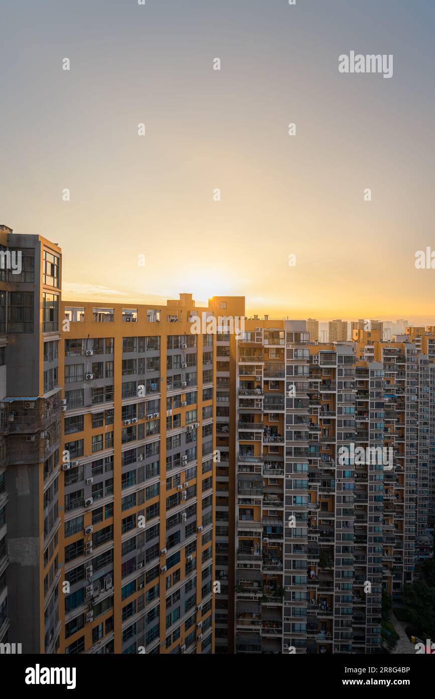Sunrise over Chengdu urban residential buildings Stock Photo - Alamy