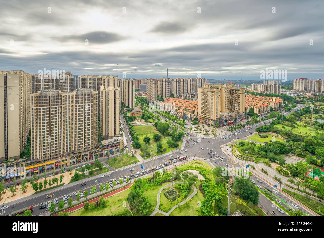 Cloudy and rainy weather in Chengdu urban residential buildings Stock ...