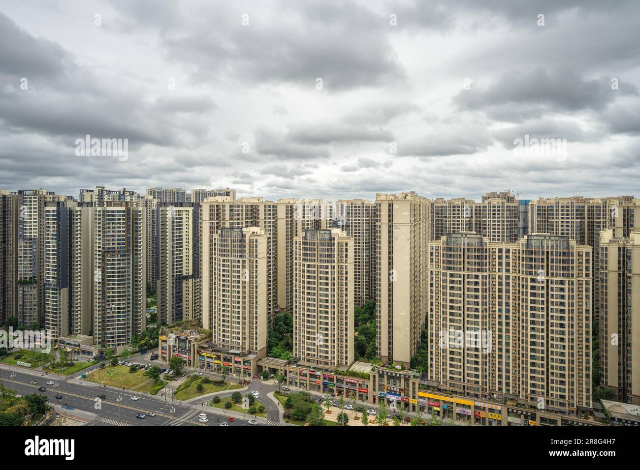 Cloudy and rainy weather in Chengdu urban residential buildings Stock ...