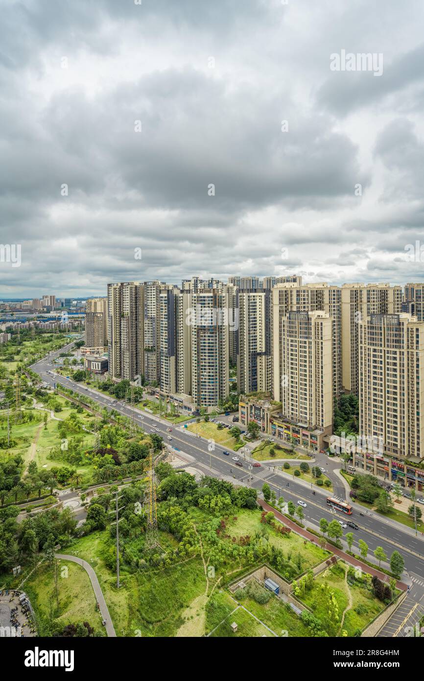 Cloudy and rainy weather in Chengdu urban residential buildings Stock ...