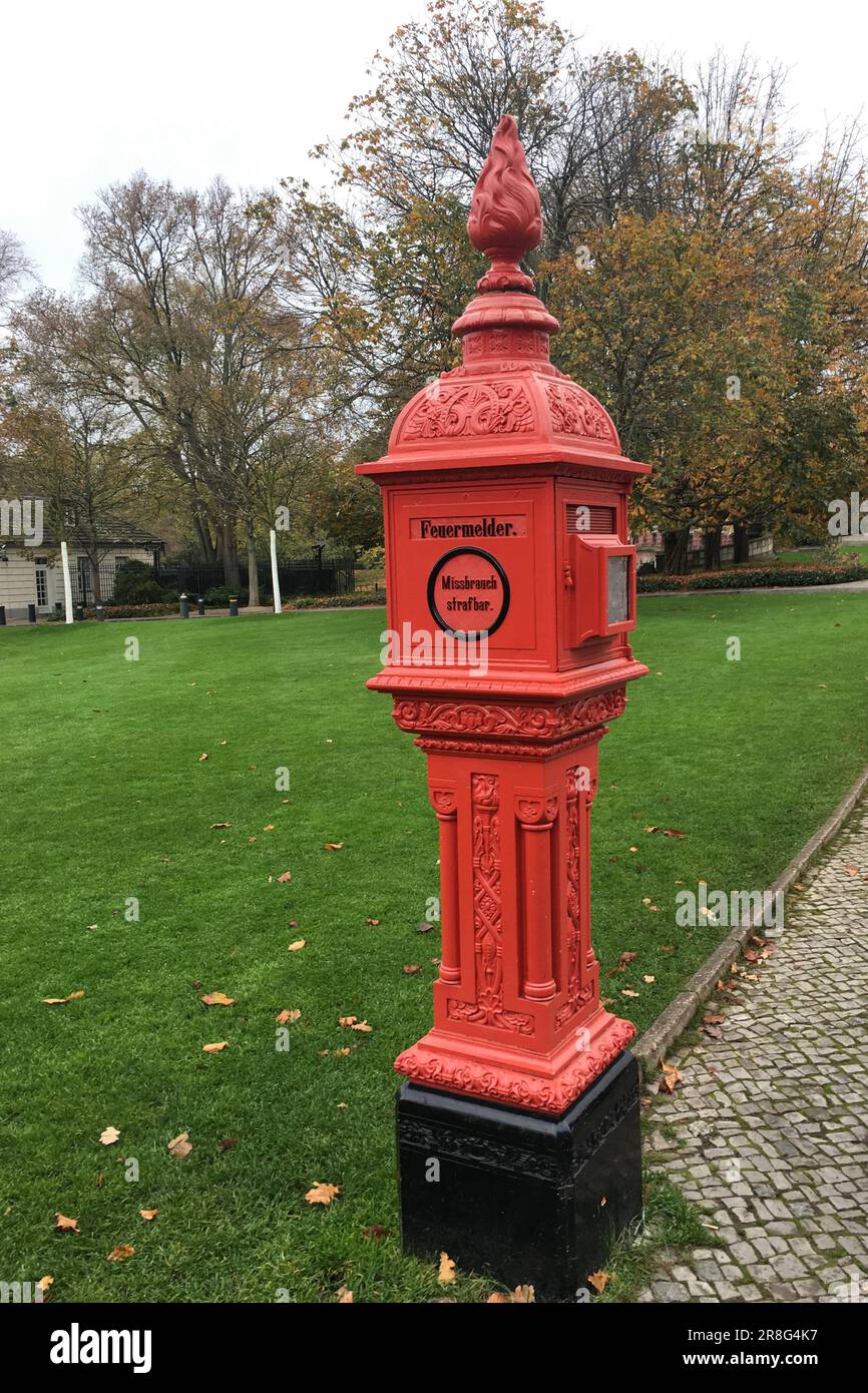 Historical fire alarm in front of Bellevue Palace in Berlin, Vintage ...