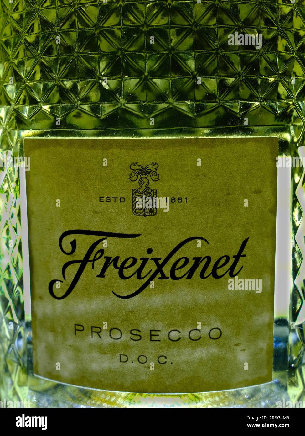 Freixenet bottle, close-up, black background, North Rhine-Westphalia ...