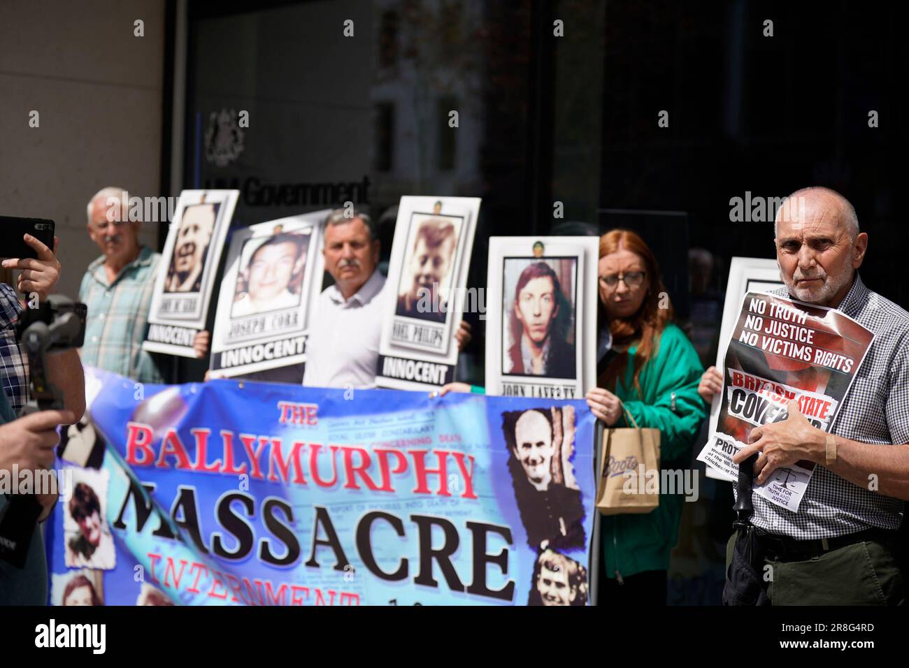 Members of victim groups join a protest against the Northern Ireland ...