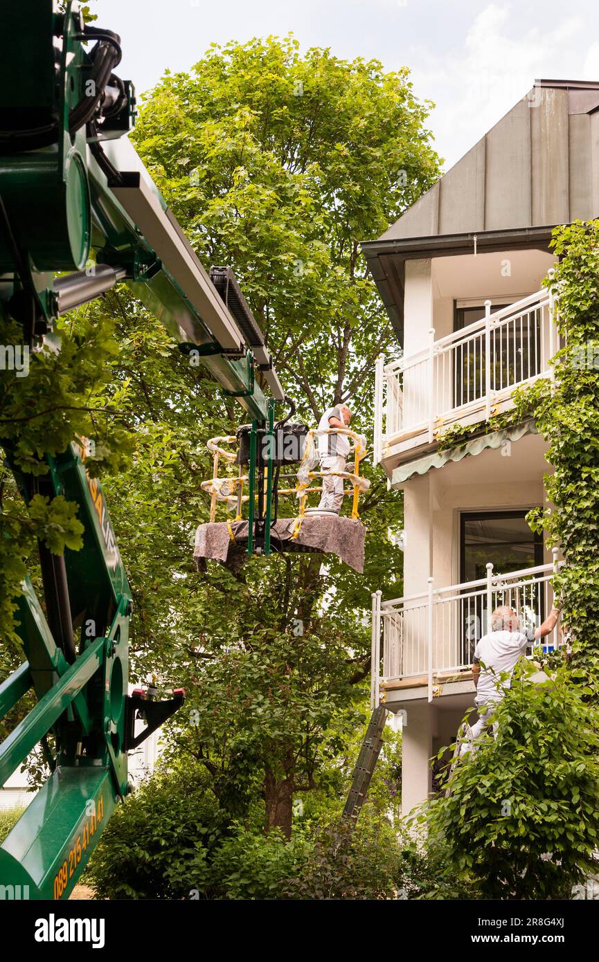 Painter, painting work, paint, renew, balcony, house facade, telescopic ...