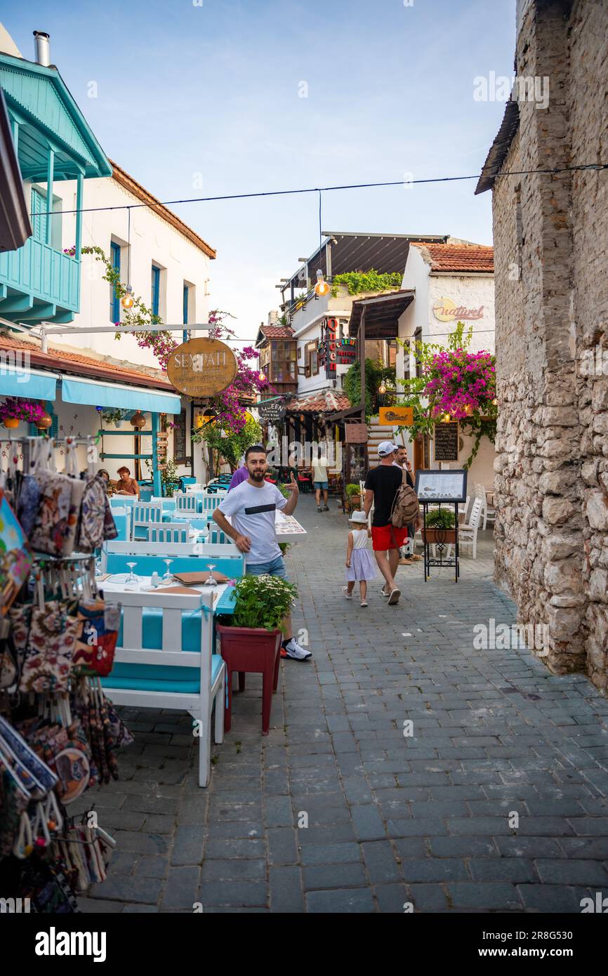Kas, Turkey - June 7, 2023 : People on old street in the Kas Town. Kas ...