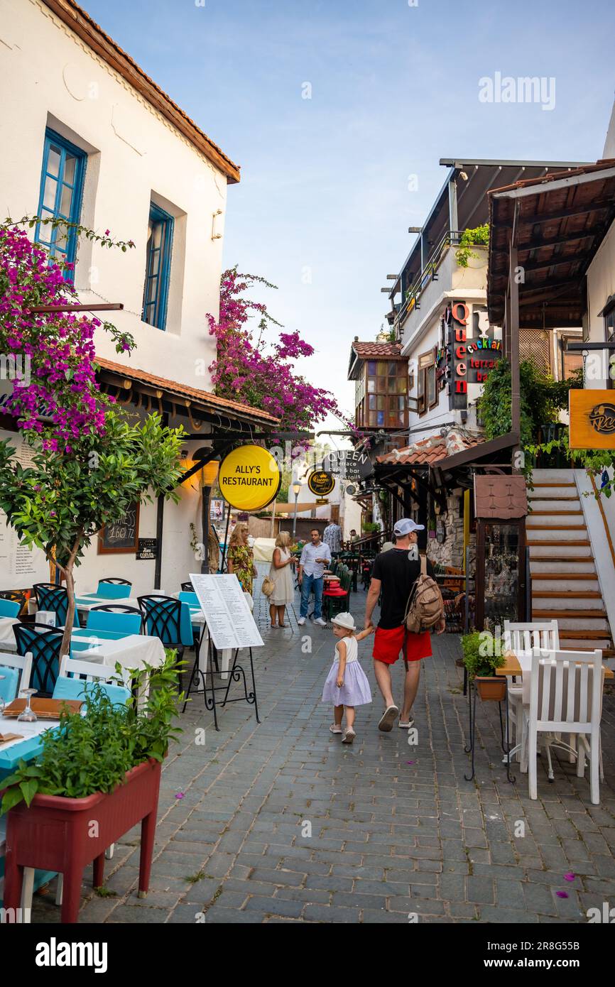 Kas, Turkey - June 7, 2023 : People on old street in the Kas Town. Kas ...