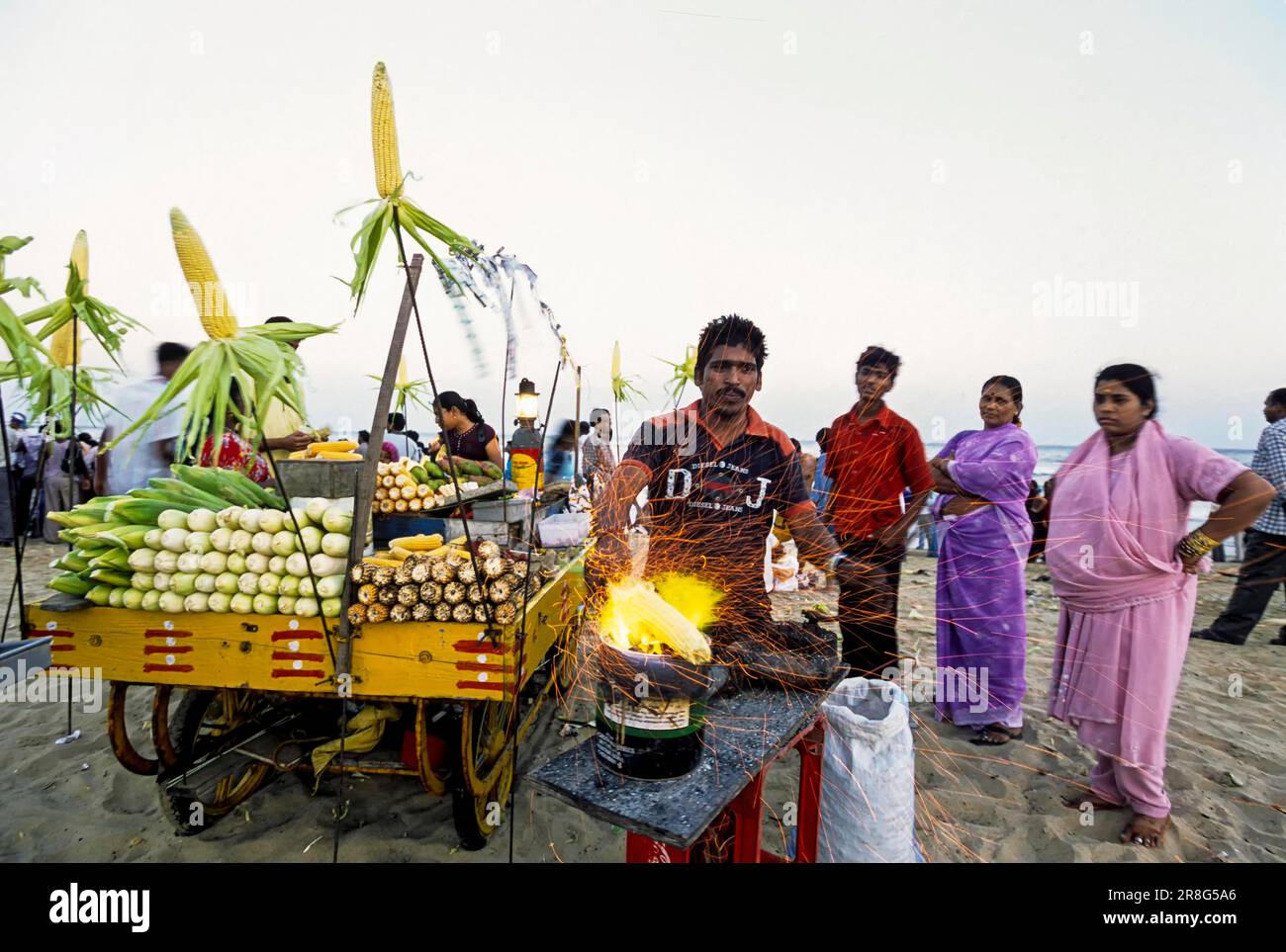 Corn roasting in Marina beach, Chennai, Tamil Nadu, India, Asia Stock ...