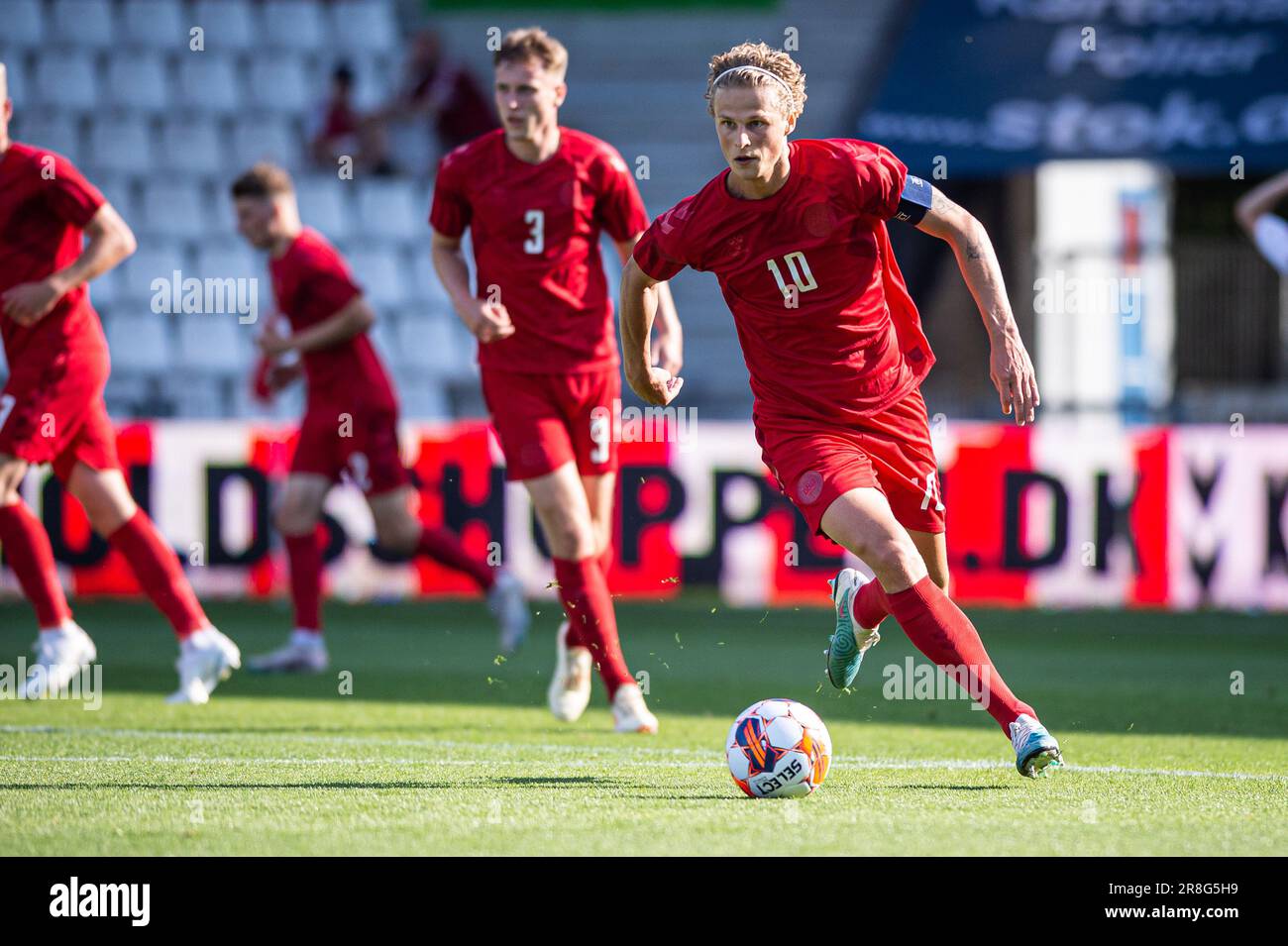 Vejle, Denmark. 20th June, 2023. Maurits Kjaergaard (10) of Denmark ...