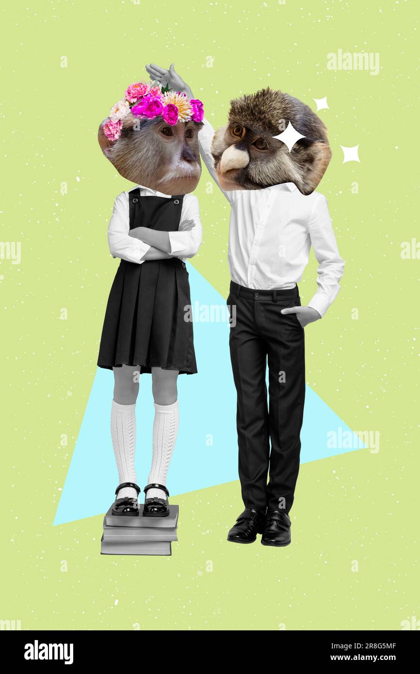 Poster banner of funky kids with monkey face best friends little boy ...