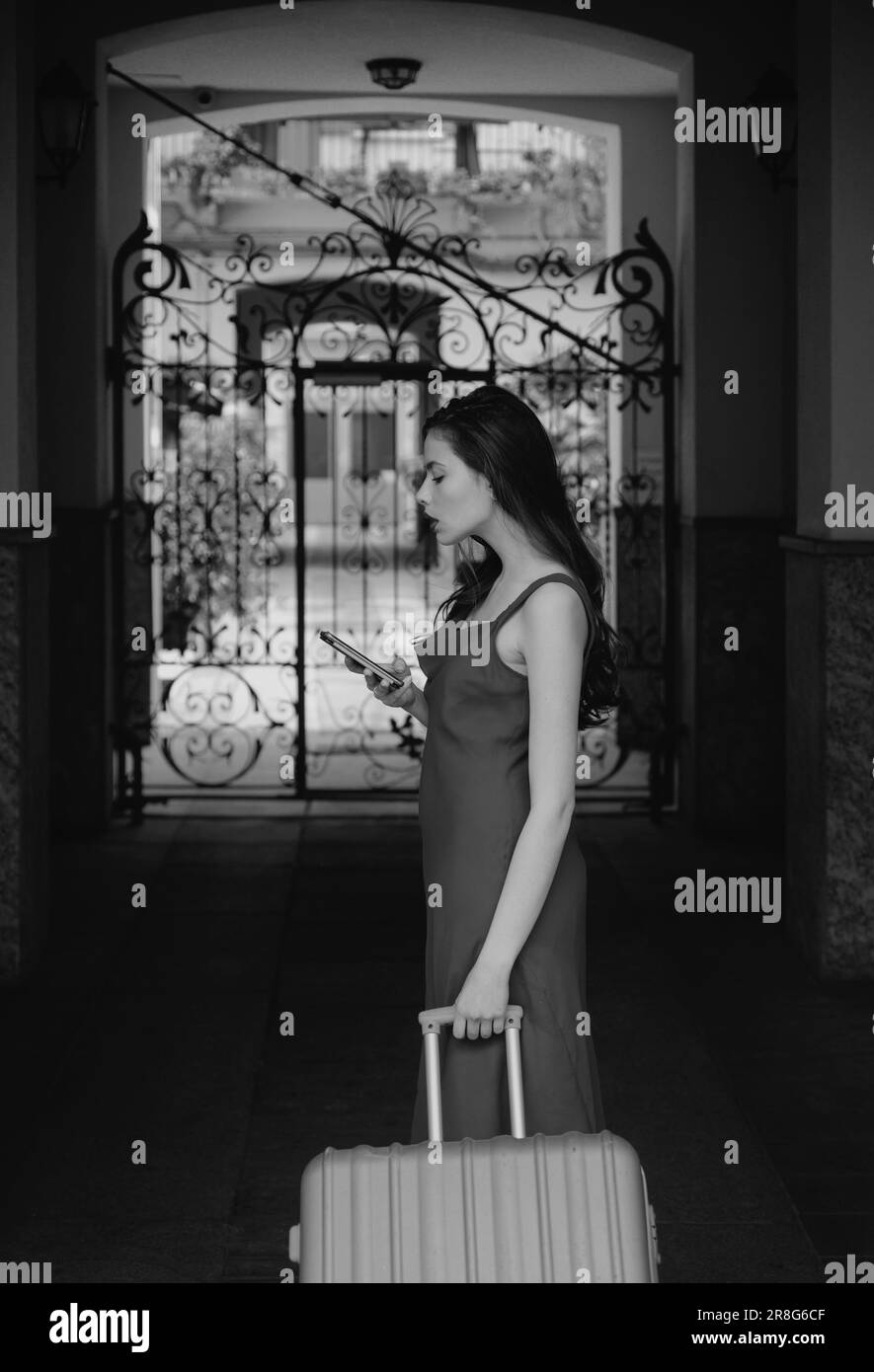 Fashionable youth style. Portrait of serious woman. Young woman posing ...