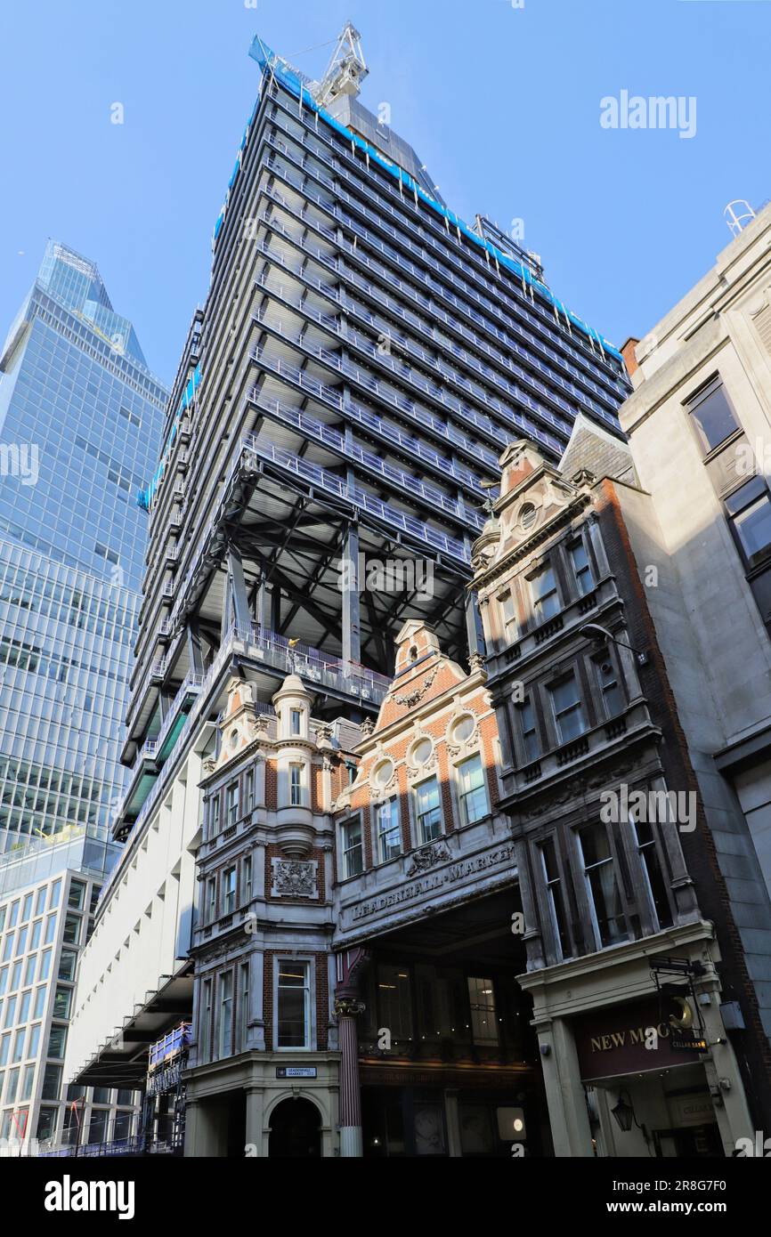 Leadenhall Market, One Leadenhall under construction, 8 Bishopsgate and 22 Bishopsgate London ...