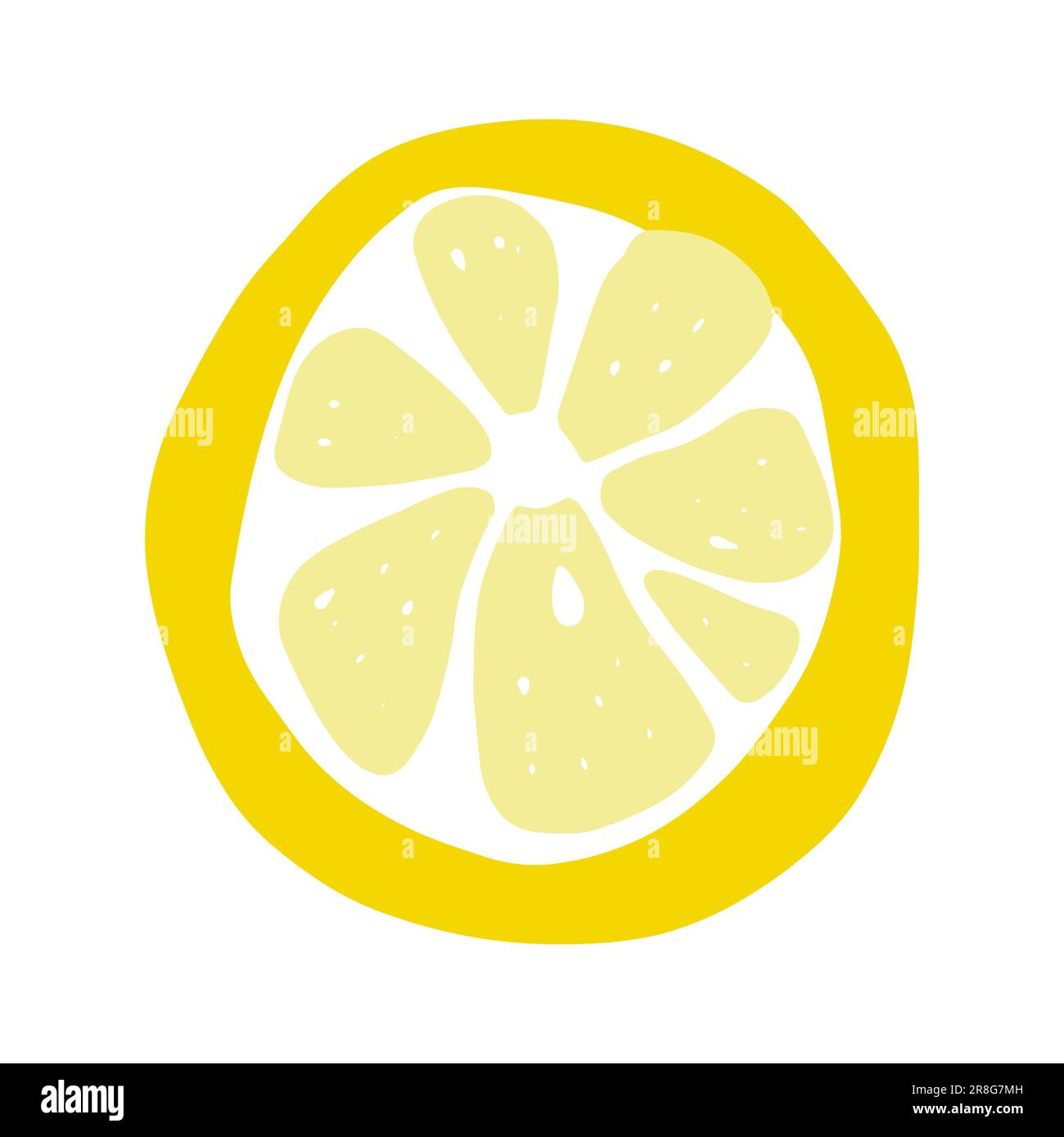 Cartoon round slice lemon. Hand-drawn citrus isolated on white ...